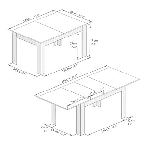 Mobili Fiver, Easy, Extendable dining table, 55,1(86,6) x35,4 in, Walnut, for 6-10 people, Expandable Dining Table for Kitchen, Italian Furniture