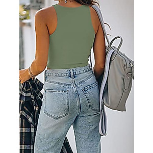 Women’s Sexy Sleeveless High Neck Racerback Cropped Tank Tops Cute Teen Girls Halter Neck Crop Tops Vest Olive Green Medium