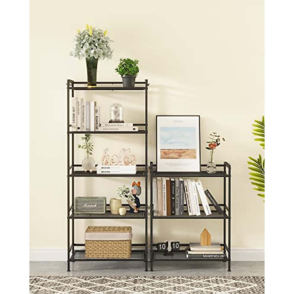 Hzuaneri 3-Tier Storage Racks - with 4 Wheels, Metal Industrial Standing Shelf Units with 6 Hooks, for Kitchen, Living Room, Bathroom, Entryway, Easy Assembly, Black SS02801B