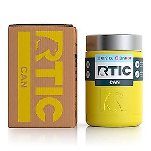 RTIC Can Cooler with Splash Proof Lid, 12 oz, Sunflower, Stainless Steel, Sweat Proof, Vacuum-Insulated, Keeps Hot & Cold Longer, Made for Standard Size Cans