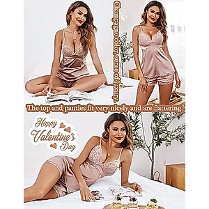 Avidlove Women Sleepwear Satin Pajamas Set Lace Camisole Shorts Nightwear (L, Champagne)