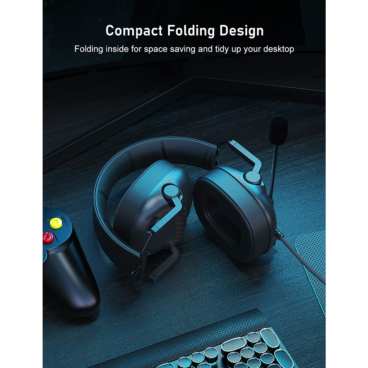 SENZER SG550 USB Folding Gaming Headset for PC, Portable, 7.1 Surround Sound Headset for Computer with Noise Canceling Microphone, for Laptop