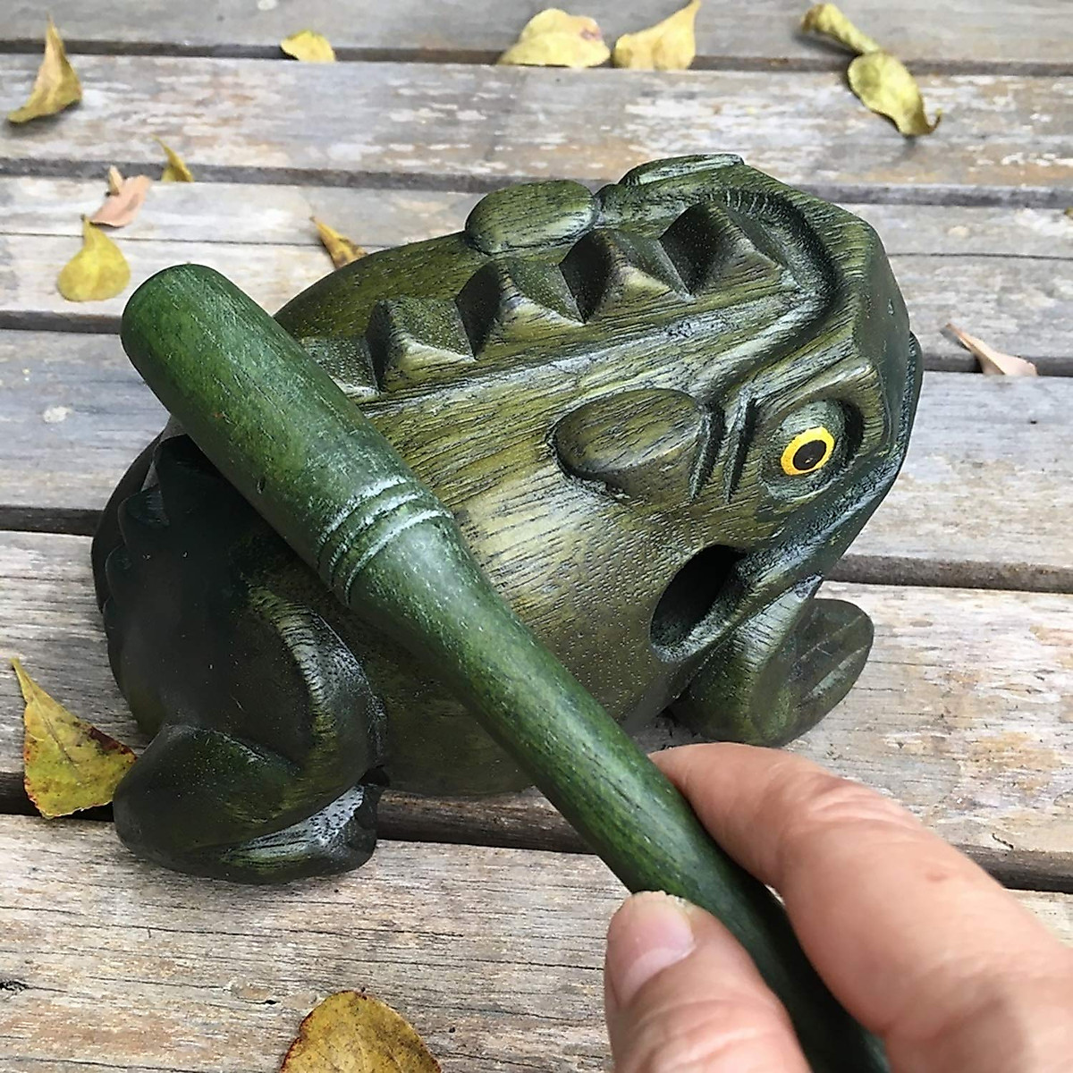 Cozinest Large 7" Wood Frog Guiro Rasp Percussion Instrument Tone Block Frog Animal Shaped Figurine Wooden Handcraft Musical Lucky Frog Home Office Decoration (Green)