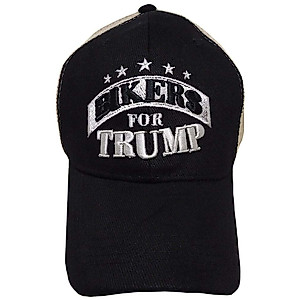 Bikers for Trump Black Khaki Mesh Trucker Cotton Embroidered Hat Cap