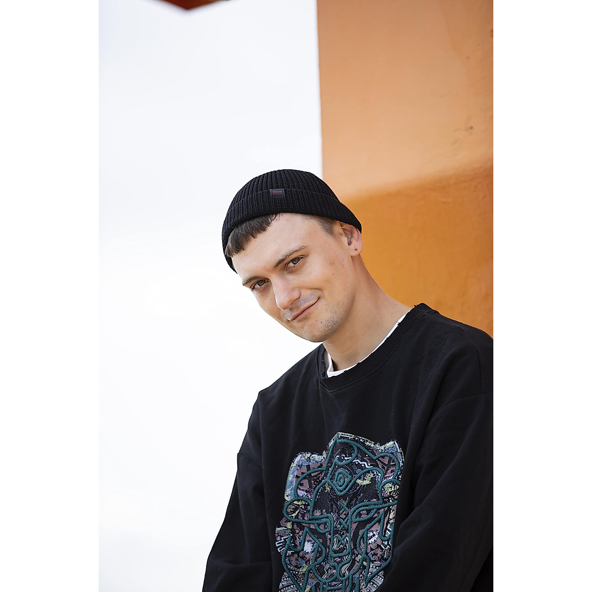 DASMINI Fisherman Beanie Hats for Men Women,Knit Trawler Rollup Edge Skull Cap,Watch cap,Docker Beanie Spring Fall Short Mini Hats (Black, Size M)