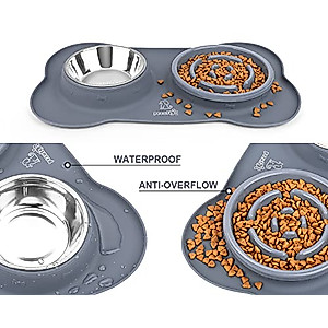 Pecute Dog Bowl Slow Feeder Bloat Stop Pet Bowl Eco-Friendly Non-Toxic No Choking Healthy Design Bowl with No-Spill Non-Skid Silicone Mat Stainless Steel Water Bowl for Dogs Cats and Pets