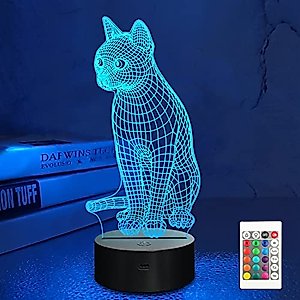 Lampeez 3D Cat Lamp Night Light Kitten 3D Illusion lamp for Kids, 16 Colors Changing with Remote, Kids Bedroom Decor as Xmas Holiday Birthday Gifts for Boys Girls
