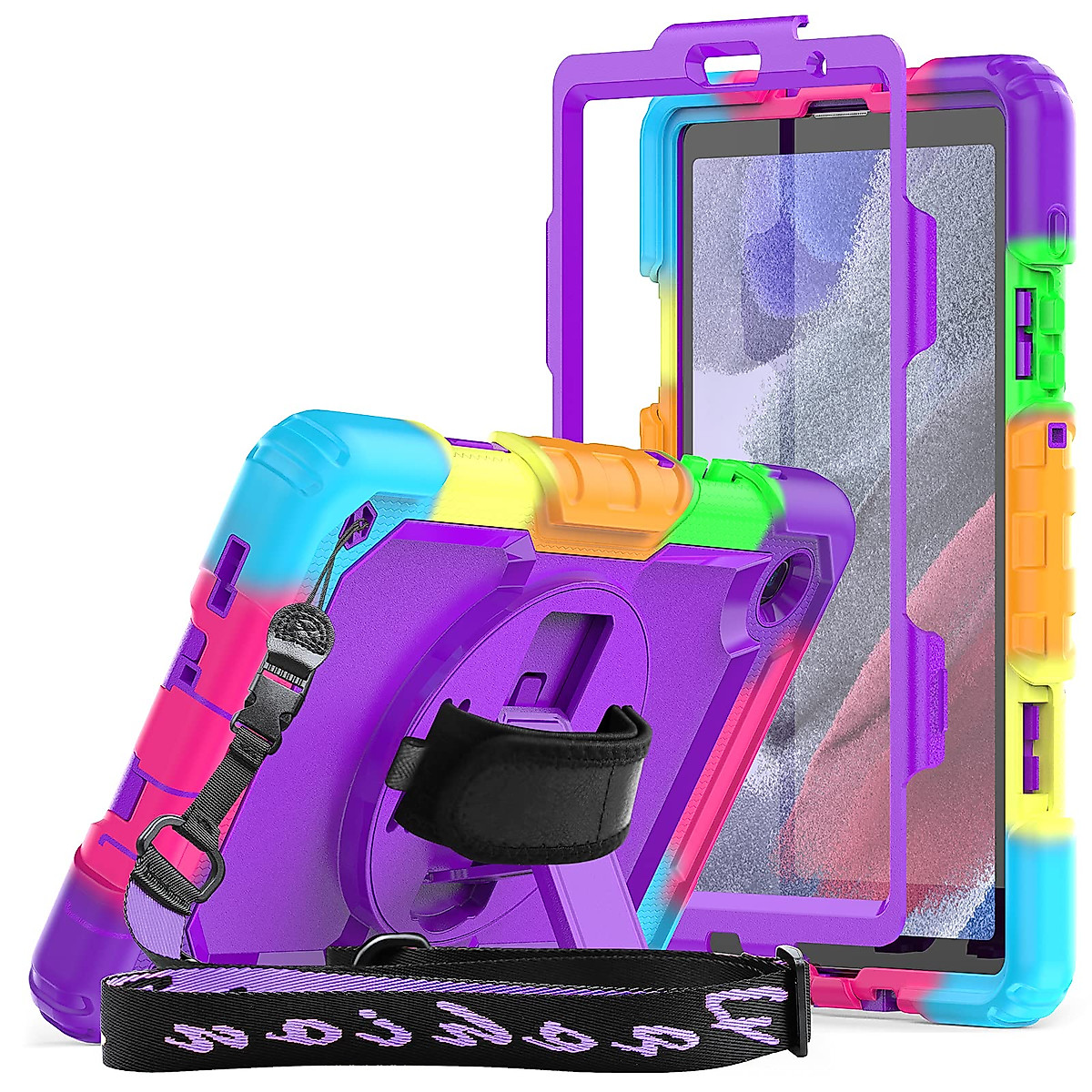 ausleben Case for Samsung Galaxy Tab A7 Lite case 8.7 inch 2021 SM-T220/SM-T225.Full Body Protection Case with Built-in Screen Protector Pen Holder [360 Rotating Hand Strap] (ColorfulPurple)