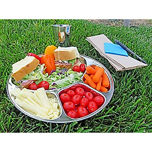 Lifestyle Block Stainless Steel Divided Plate: 4 Section Mirrored Round Plate for use as Plate or Platter