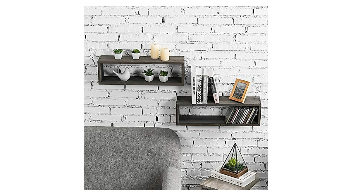 Rustic Gray Wall Mounted Cubby Shelves - Set of 2