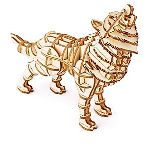 Rolife Build Your Own 3D Wooden Assembly Puzzle Wood Craft Kit Wolf Model Gifts for Kids and Adults