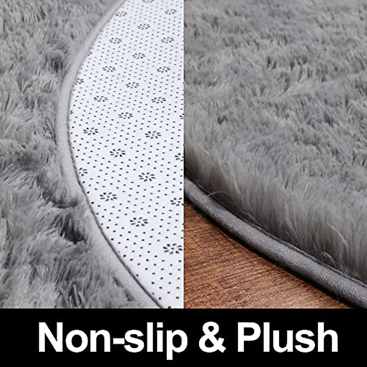 ONASAR Soft Round Area Rug for Bedroom,4 ft Gray Circle Rug for Nursery Room, Fluffy Carpet for Kids Room, Shaggy Floor Mat for Living Room, Furry Area Rug for Baby, Teen Room Decor for Girls Boys