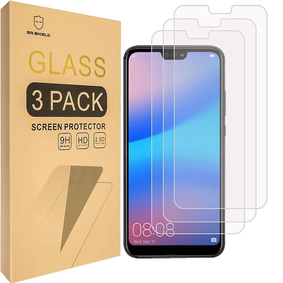Mr.Shield [3-PACK] Designed For Huawei P20 Lite [Tempered Glass] Screen Protector with Lifetime Replacement