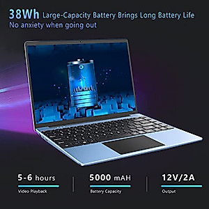 Ruzava 14" Laptop 6GB RAM 128GB SSD Traditional Laptops Computer Win 2.4G+5G WiFi BT 4.2 USB Adapter 1920x1080 FHD WOZIFAN with Wireless Mouse for Business Entertainment-Blue