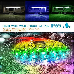 Vbakor RV Awning Lights Kit, 20FT RGB Dimmable Waterproof 12V Camper Awning Strip Lights with APP/Remote Control, Sound Music Sync, RV Exterior Lighting for Party Motorhome Travel Trailer