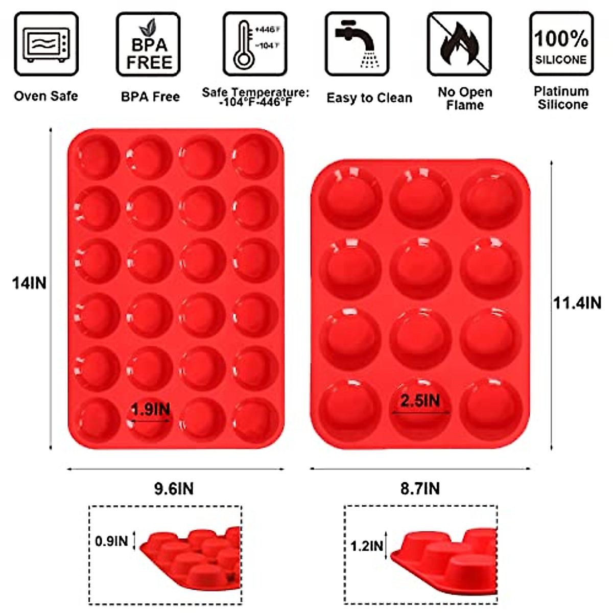 Anxbbo Silicone Muffin Pan Set - Mini 24 Cups and Regular 12 Cups Muffin Tin, Non-Stick Bakeware Silicone Molds for Muffins, Cupcakes, Bread, Tart and Desserts