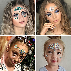RLMOON Mermaid Face Jewels Rhinestone Sticker Face Gem Cosplay Mermaid Halloween Face Decoration 3D Crystal Sticker Rave Accessories for Carnival Music Festival Party