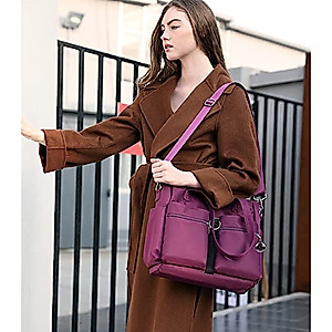 Dayfine Nylon Tote Bags for Women Waterproof Shoulder Bag Satchel Casual Handbags Lightweight Purse Multiple Pockets Bag-Purple