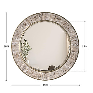 36 Inch Round Mirror,Gold Metal&Wood Frame Circle Mirror,Bathroom Mirrors for Over Sink,Wall Mirror for Living Room, Bathroom,Vantiy,Gold Circle Mirror