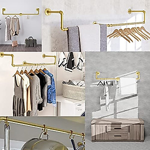 Industrial Pipe Clothing Rack, Wall Mounted Clothes Rack, Industrial Clothing Rack, Pipe Clothing Rack, Closet Rods for Hanging Clothes, 100% Galvanized Steel (39 in, Gold)