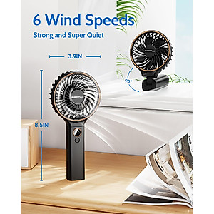 SWEETFULL Handheld Fan, Portable Fan, 5000mAh Rechargeable Battery, 6 Speed Wind, LED Display, Personal Mini Travel Fan with Backup Power, Hand Held Fan USB Foldable Electric Fan for Women Girl