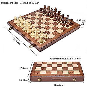 AMEROUS Wooden Chess & Checkers Set with Upgraded Weighted Chess Pieces, 15 Inches (2 in 1) Chess Board Games for Kids, Adults w/ 2 Extra Queens / 24 Cherkers Pieces/Gift Package
