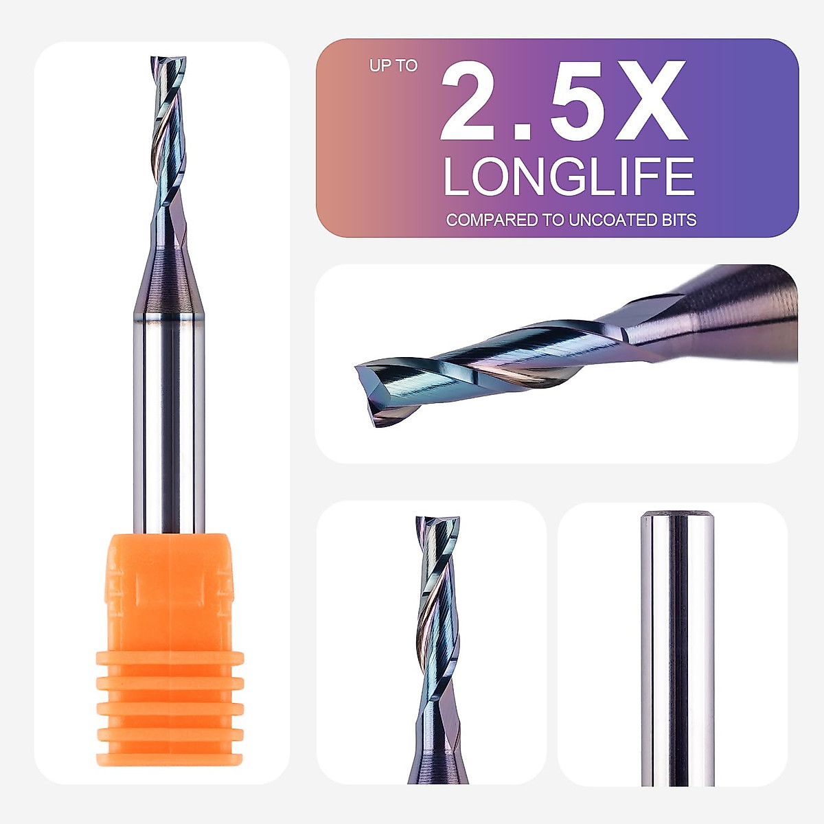 SpeTool 1/8 Inch Upcut CNC Router Bits 1/4 Inch Shank with Extra Long Life Coating,1/2 Inch Cutting Length 2 Inch OVL Solide Carbide End Mill Slot Woodworking Carving Tool