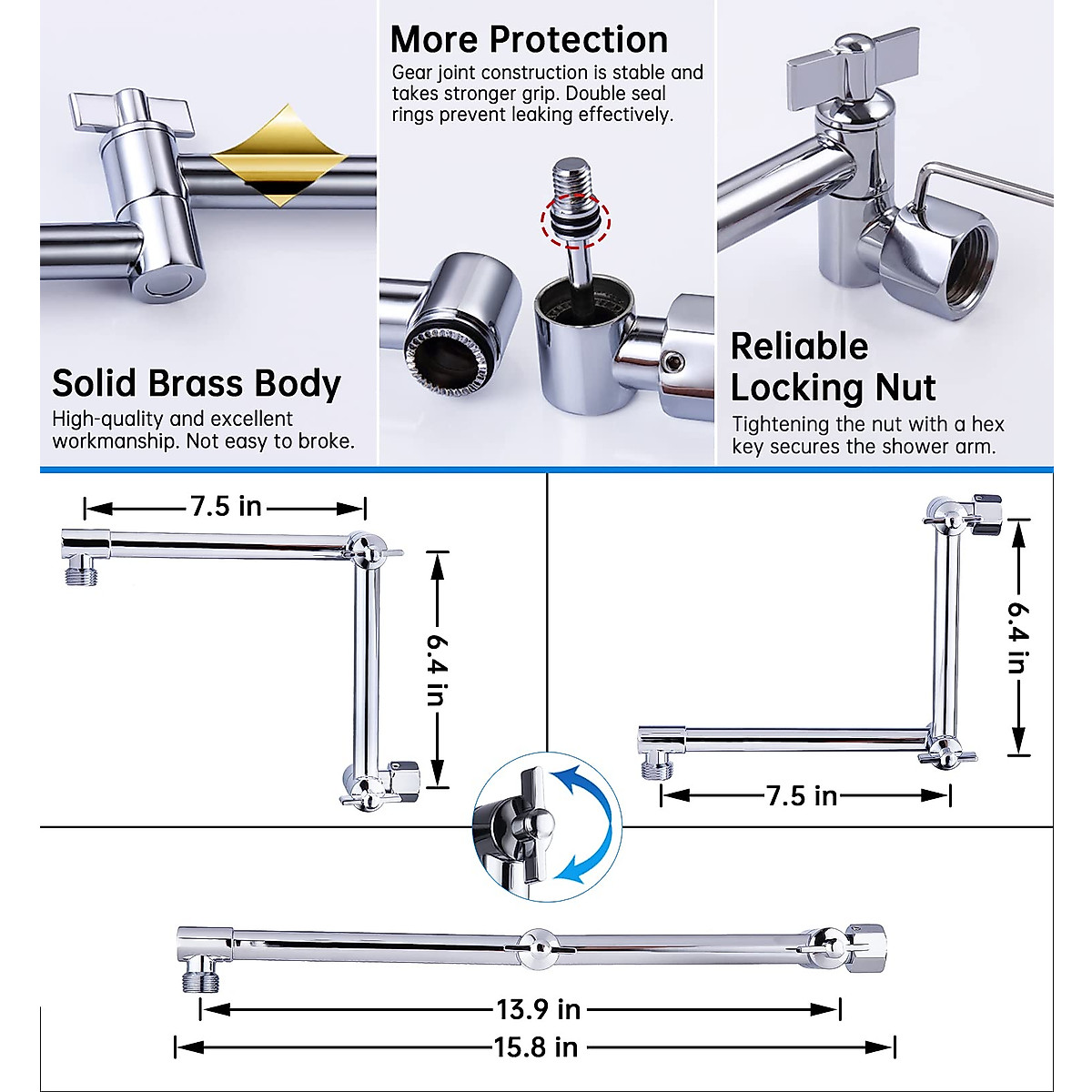 G-Promise All Metal 12 Inch Rainfall Shower Head with Handheld Spray Combo| 3 Settings Diverter|Adjustable Extension Arm with Lock Joints |71 Inches Stainless Steel Hose (Chrome)