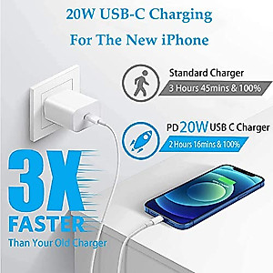 iPhone Fast Charger, USB C Fast Charger 20W PD Fast Adapter Type C Power Wall Charger with Cable Compatible iPhone 14/14 Pro Max/13/13Pro/12/12 Mini/12 Pro/12 Pro Max/11/11 Pro Max/Xs Max/XR/X,iPad