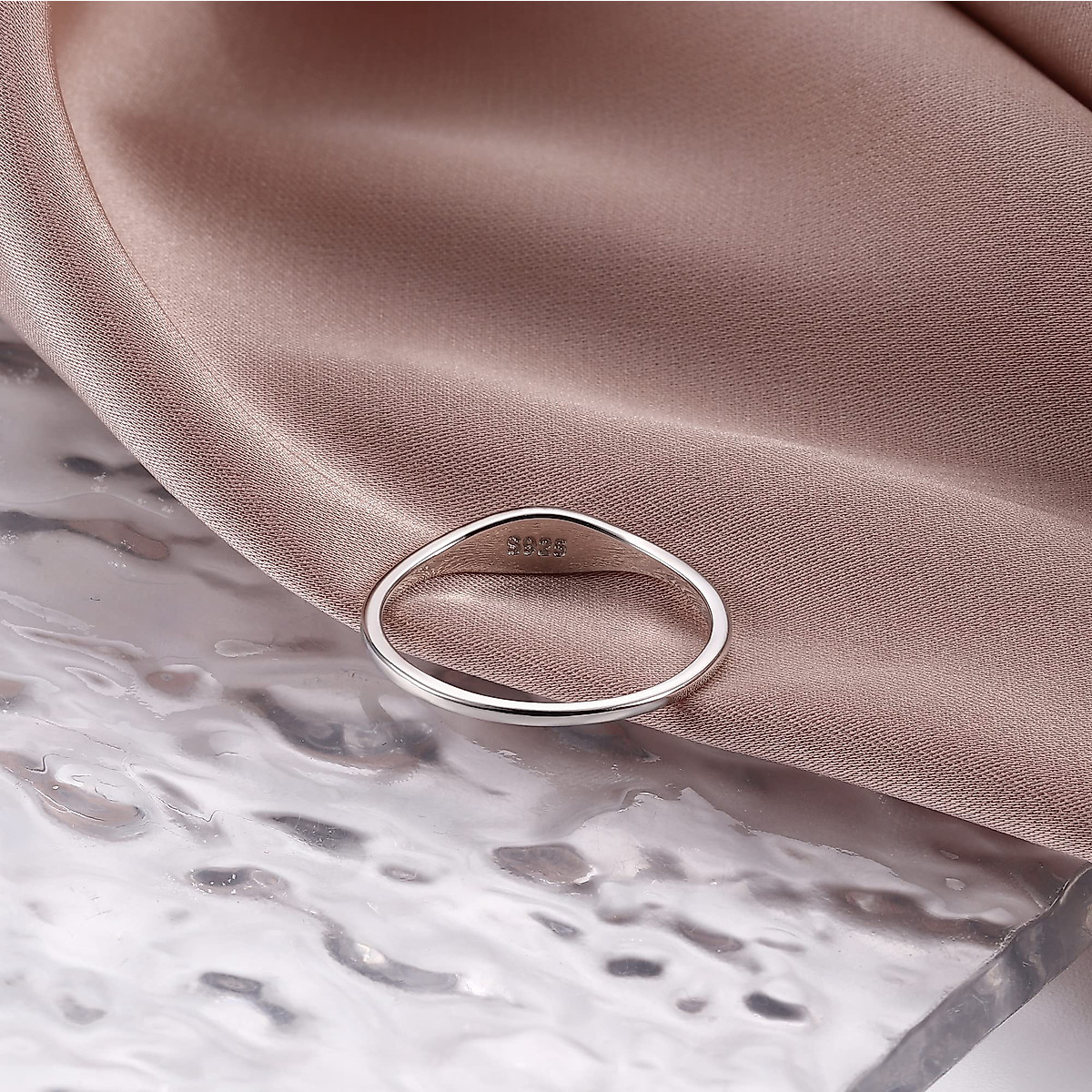 MILACOLATO 925 Sterling Silver Rings for Women 18K White Gold Plated Dome Plain Signet Rings Tarnish Resistant Stackable Statement Band Thumb Ring Comfort Fit Size 10, Smooth Style