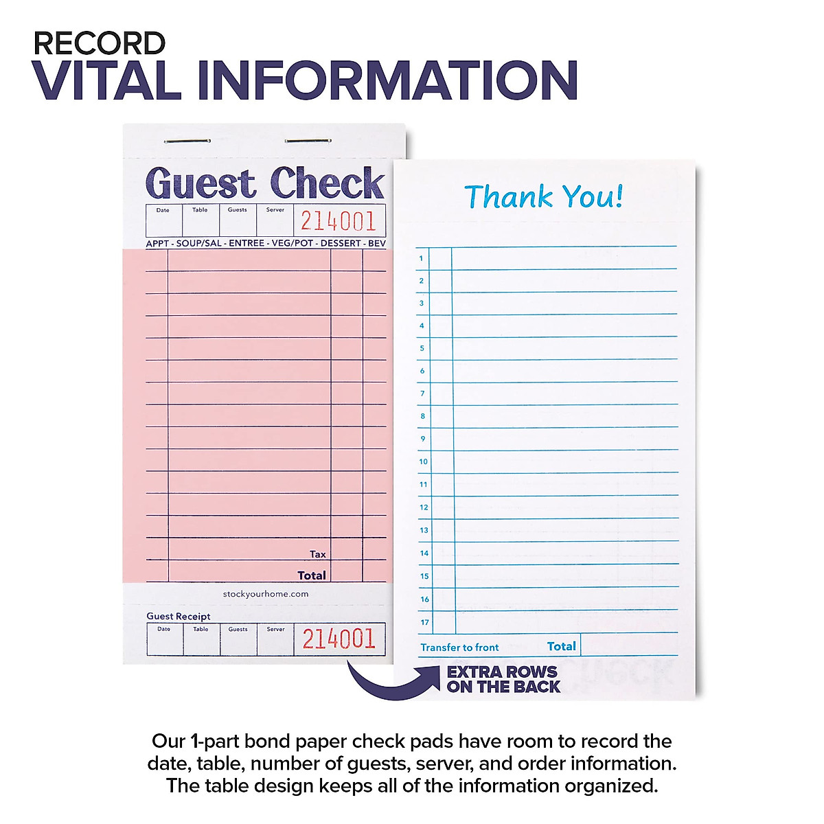 Stock Your Home Pink Guest Check Books for Servers (10 Pack) Server Note Pads, Waiter Checkbook, Food Receipt Book, Restaurant Order Pad, Paper Checks, Waitress Accessories, 500 Total Tickets
