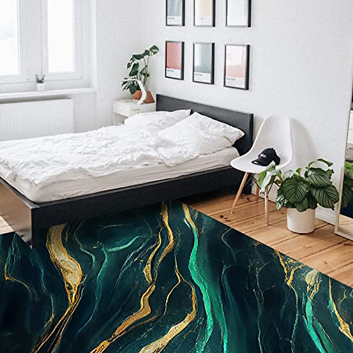 Marble Emerald Green Area Rug 2' x 3' - Modern Outdoor Living Room Bedroom Area+Rug Carpet, Modern Abstract Gold Art Kitchen Rug Bath Mat Front Porch Floor Doormat Runner Rugs