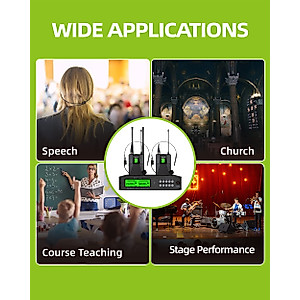 Kimyah Wireless Lavalier and Headset Microphone System,Dual UHF Cordless Bodypack Mics, 2 Lavalier and 2 Headset Microphones, 328ft Range,Ideal for Church and Teaching, Lecture(KY-6208)