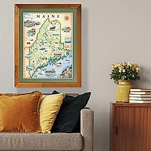 Xplorer Maps Maine State Hand-Drawn Map Poster - Authentic 18x24 Inch Vintage-Style Wall Art - Lithographic Print with Soy-Based Inks - Made In USA - Earth Tones