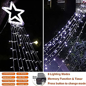 Okura (New) Cerflyer Christmas Decoration Outdoor Star String Lights, 320 LED Christmas Tree Topper Lights with 14" Lighted Star for Halloween Christmas New Year Holiday Garden Yard (White)