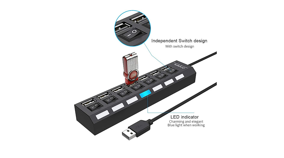 7-Port USB Hub Expander for All Devices