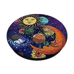 Sun Moon Face Planets Cool Trippy Galaxy Space Art Hippie PopSockets Swappable PopGrip