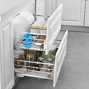 Stainless Steel Pull Out Cabinet Drawers Pantry Pull Out Basket Cabinet Organizer for Home, Kitchen, Bathroom Deepen 2-Tier Metal Sliding Baskets w/Soft-Close Pull Out Storage for Pots and Cans