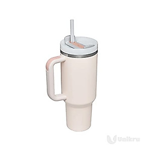 Unikru 40 oz Tumbler with Handle and Straw - Leak Proof - tumbler with straw, Eco-friendly Materials, Insuladed, Reusable (Rose Quartz) H2 Version