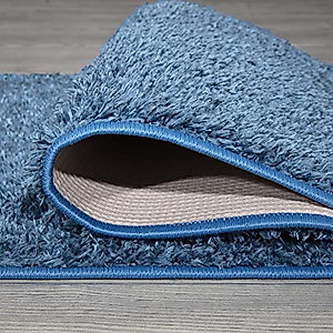 Ottomanson Machine Washable Soft Shag Design Non-Slip Rubberback 2x5 Indoor Runner Rug for Hallway, Entryway, Kitchen, Living Room, Bedroom, Bathroom, 2 ft x 5 ft, Navy Blue