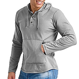 Hanes Comfortblend Men's Originals Lightweight Jersey Hoodie, Cotton Hooded Sweatshirt with Henley Collar, Light Steel, Large