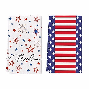 Artoid Mode Stripes Stars Freedom 4th of July Kitchen Towels Dish Towels, 18x26 Inch Patriotic Liberty Decor Hand Towels Set of 2