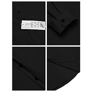 COOFANDY Men Fashion Banded Collar Linen Shirts Button-up Yoga Shirts(Black, Large)