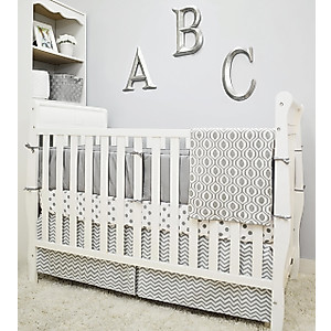 American Baby Company 100% Cotton Tailored Crib Skirt with Pleat, Gray Zigzag, for Boys and Girls