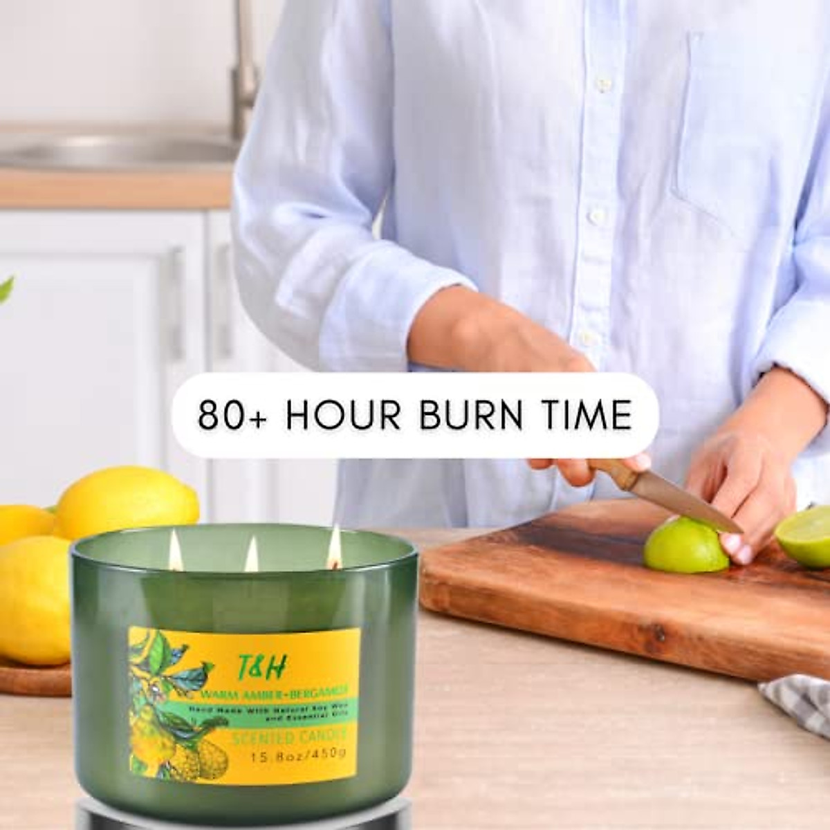 3 Wick Candle | Amber Bergamot Large Candle with Coconut, Jasmine & Balsam | Highly Scented Candles for Home | Natural Soy Candle, Relaxing Coconut Candle, Aromatherapy Candles for Men & Women 15.8 oz