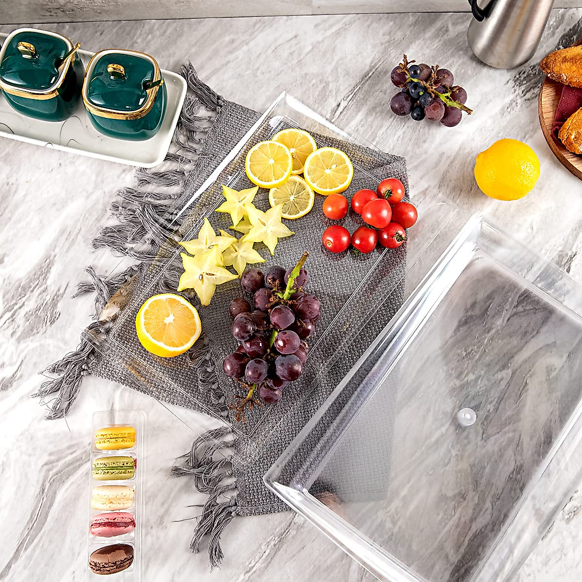 SUT 12 Pack White Plastic Serving Trays with Silver Rim, 13 X 8 inch Rectangle Food Tray, Disposable platters Cookie Serving Trays for Party, Silver Plastic Serving platters Food Wedding and Birthday