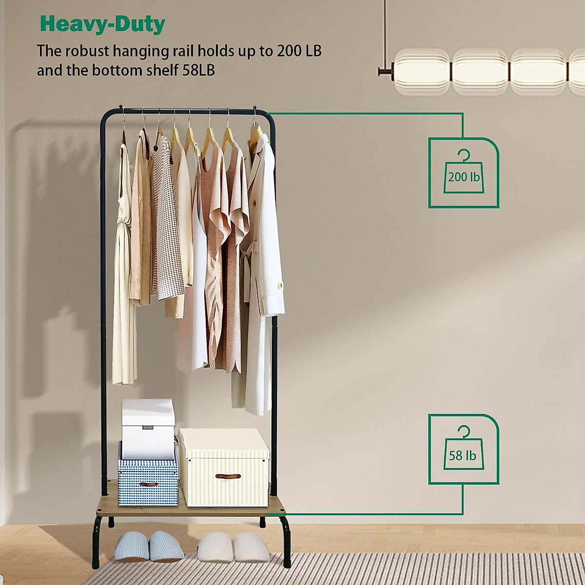 7RiversART Heavy Duty Clothing Racks for Hanging Clothes Rack, 59.06" High Garment Rack Metal Clothing Hanger Rack Wardrobe Rack for Coats, Shirts, Dress, (Black)