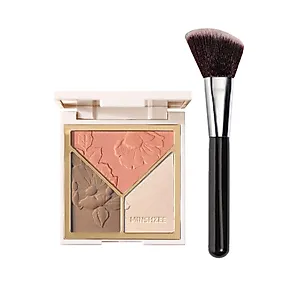 Highlighter & Contour & Blush 3 in 1 Makeup Palette with Brush, Matte Shimmer Glow Illuminator Powder Perfect For Face Highlight,Contour,Bronzer,Shape,Silky Brillliant Compact Make-up