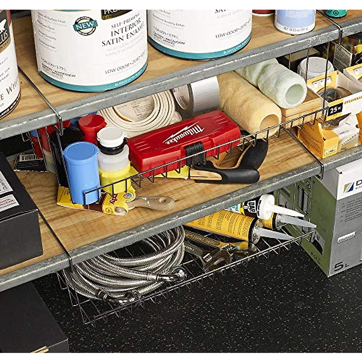 LTL Home Products More Inside Hanging Under Shelf Storage Basket, Large, Chrome