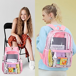 BTOOP Clear Backpack for School Kids Girls with Clear Lunch Box Large See Through Book Bags Heavy Duty Transparent Plastic Backpacks for Teens Women Work Stadium